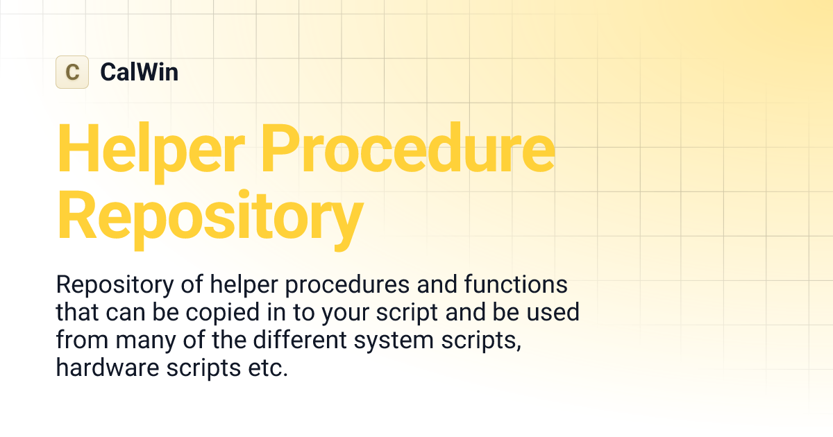 Helper Procedure Repository | CalWin